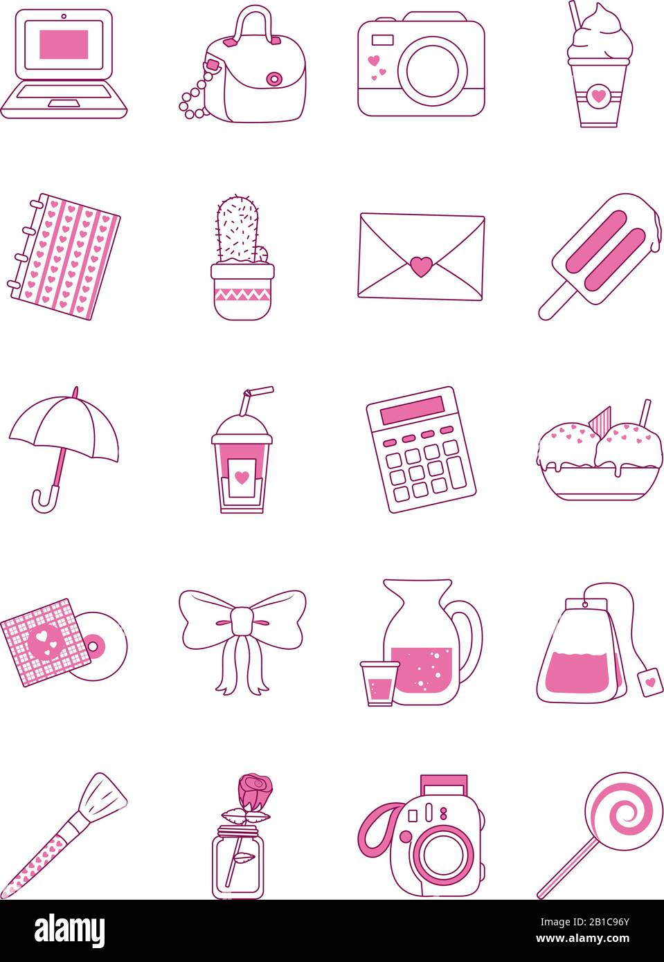 cute objects half line half color style icon set design, Ornament art ...
