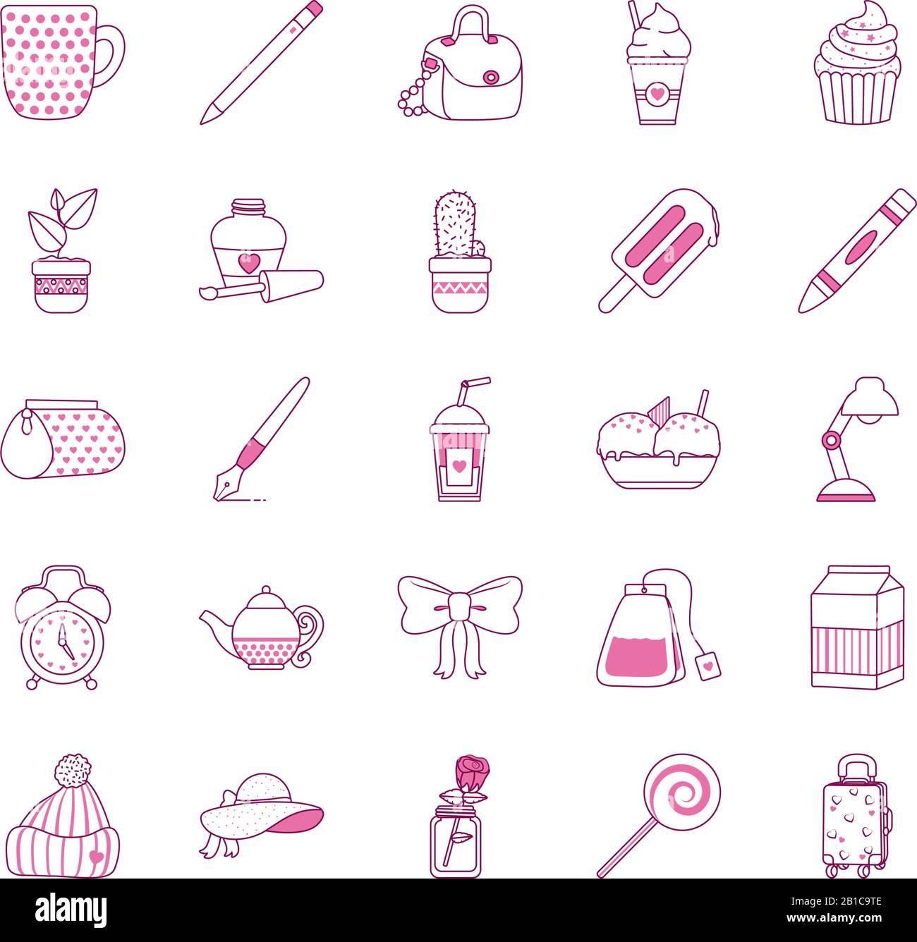 cute objects half line half color style icon set design, Ornament art ...