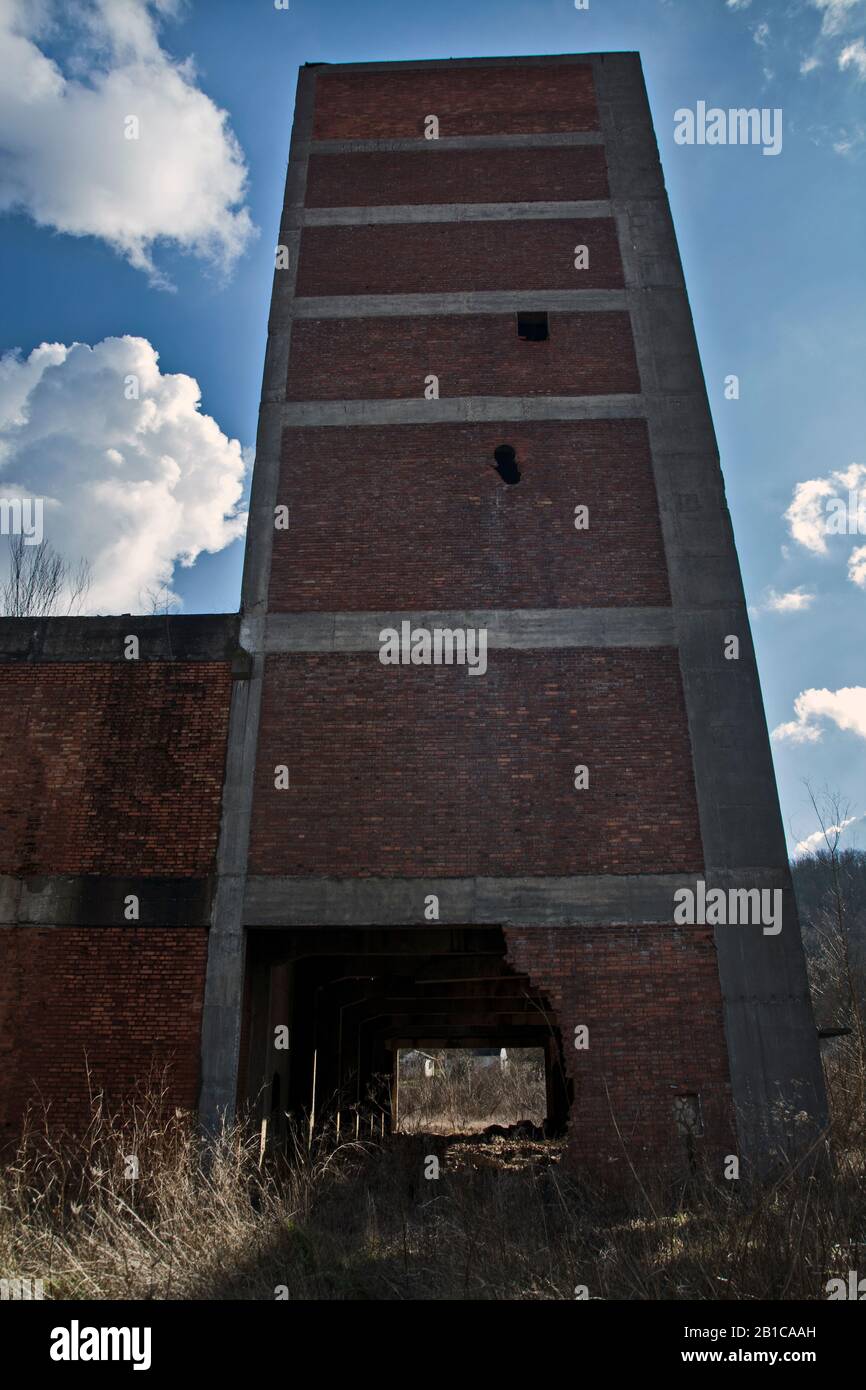 Devastated viscose factory in Serbia in the town of Loznica. Once a ...