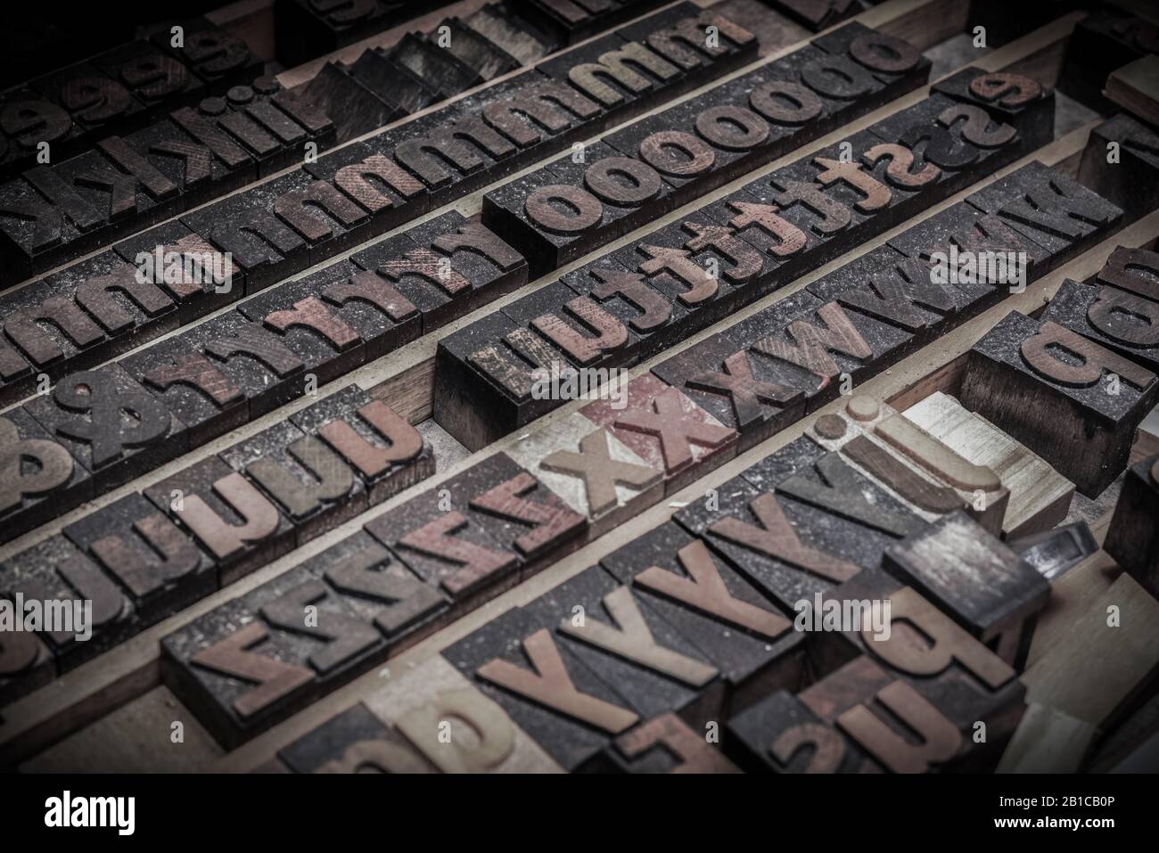 wooden letters blocks from old letterpress alphabet used for ...