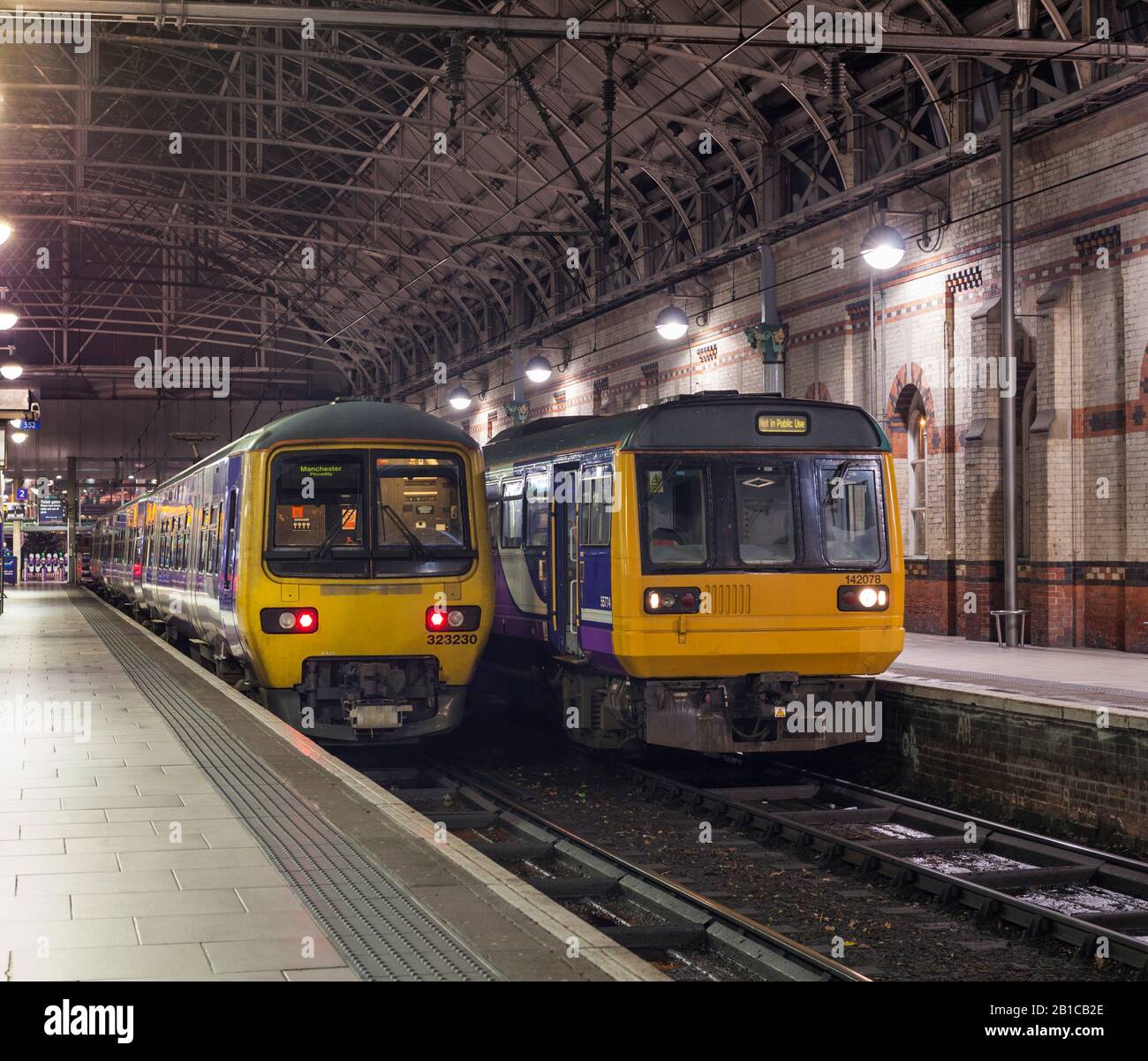 Northern rail class 323 electric train (left) and class 142 pacer train ...