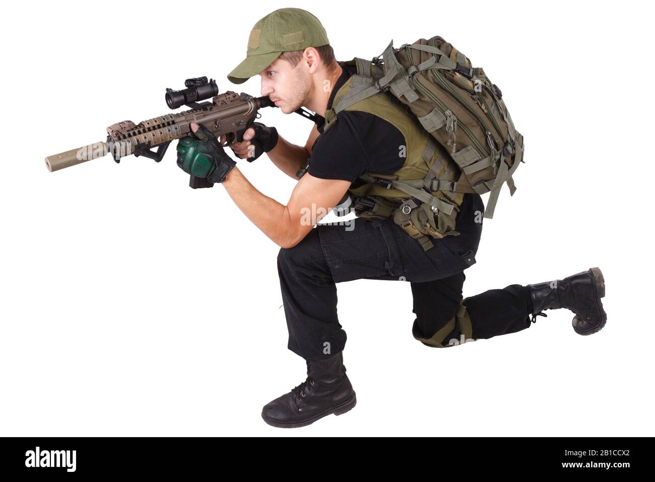 Private military contractor - rifleman with assault rifle isolated on ...