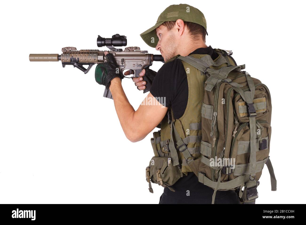 Private military contractor - rifleman with assault rifle isolated on ...