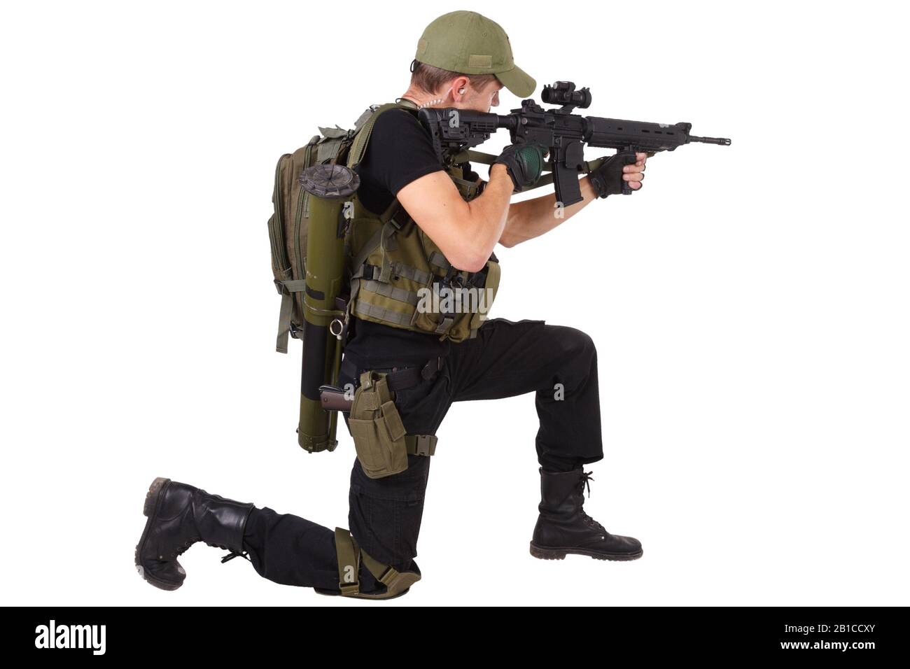 Private military contractor - rifleman with assault rifle isolated on ...