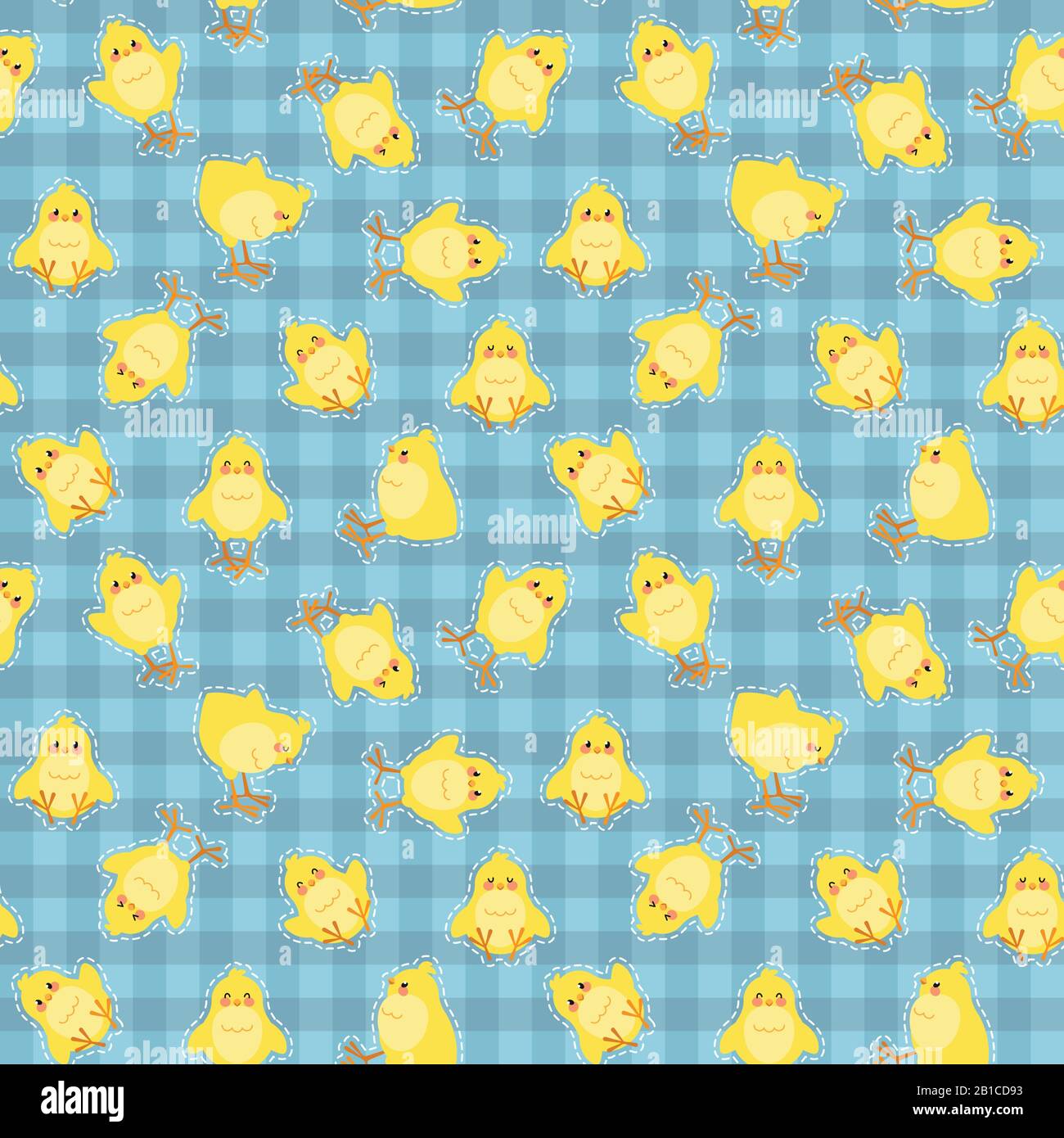 Easter seamless pattern with cute chicks on a checkered background. Good for wrapping. Vector ...