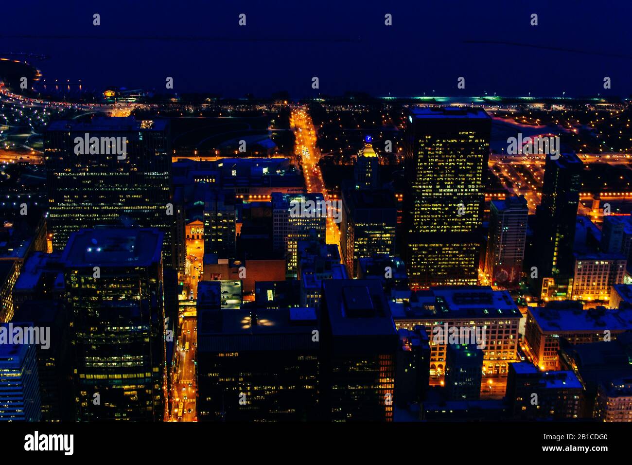 Chicago downtown skyscrapers at night. View from Willis Tower Stock ...