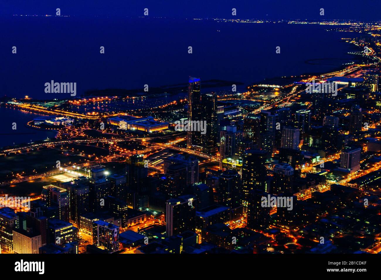 Chicago downtown skyscrapers at night. View from Willis Tower Stock ...
