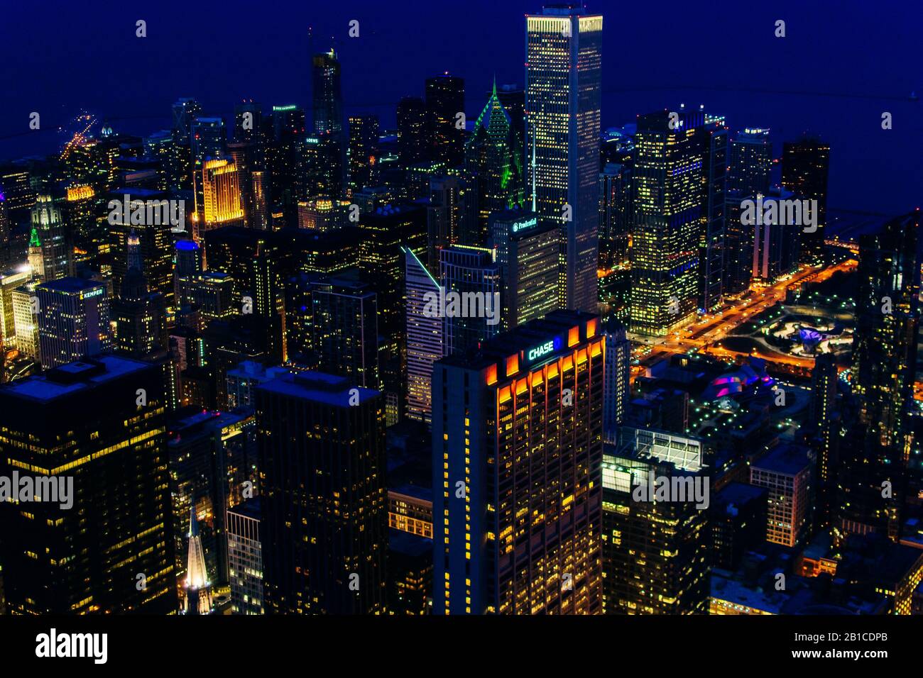 Chicago downtown skyscrapers at night. View from Willis Tower Stock ...
