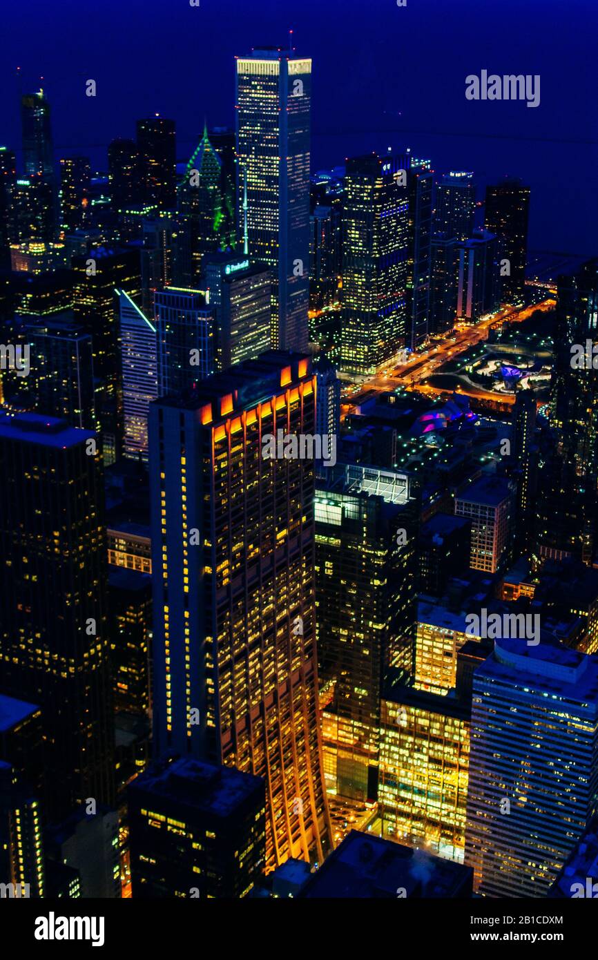 Chicago downtown skyscrapers at night. View from Willis Tower Stock ...