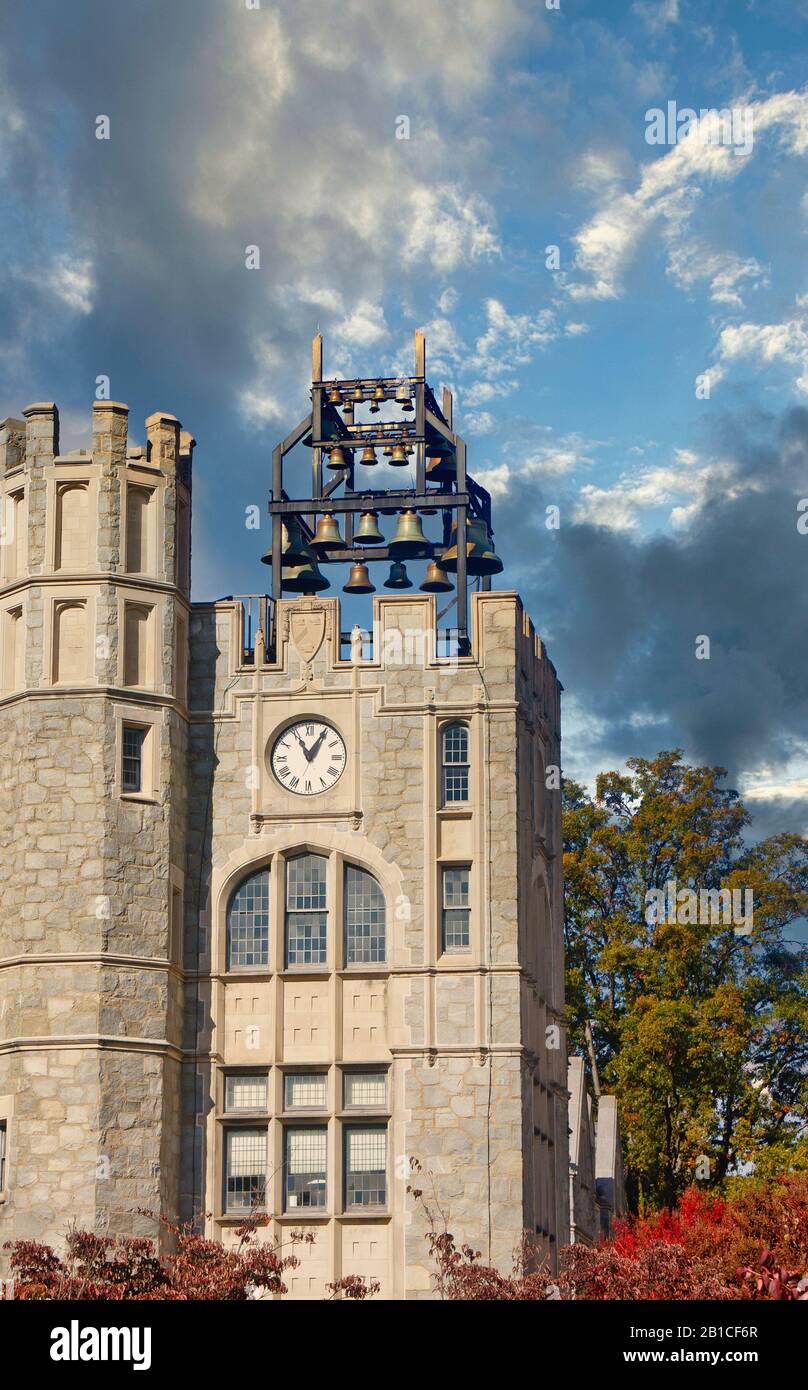 Stone Bell Tower with Clock Stock Photo - Alamy