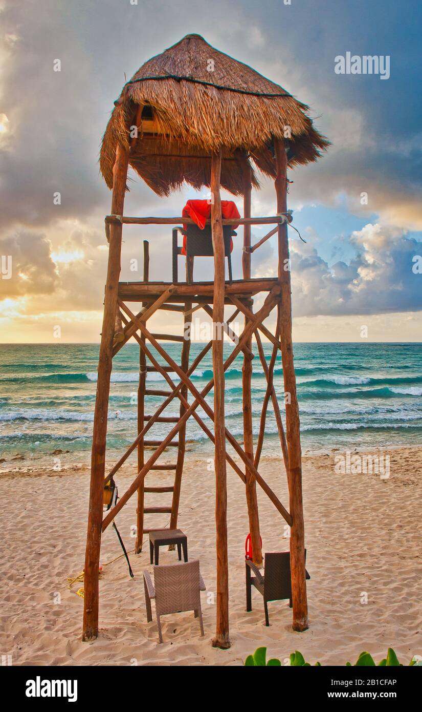 Tall Lifeguard Stand on Beach at Morning Stock Photo - Alamy