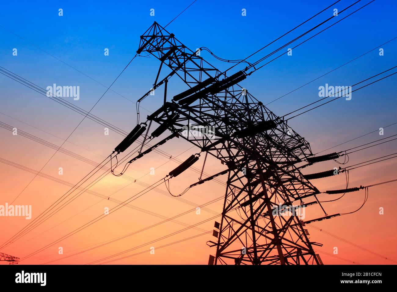 The evening of the pylon outline, is very beautiful Stock Photo - Alamy