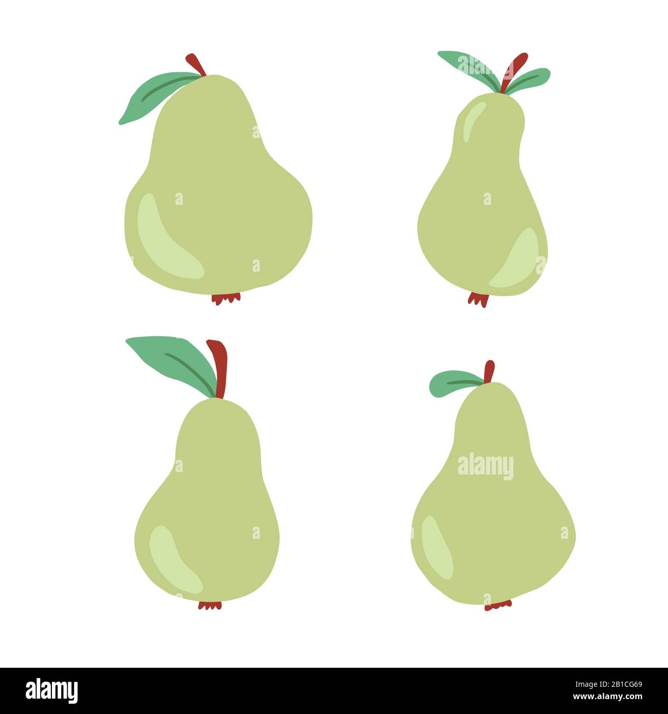 Pear of green color with leaf. Cartoon hand drawn style. Isolated pear ...