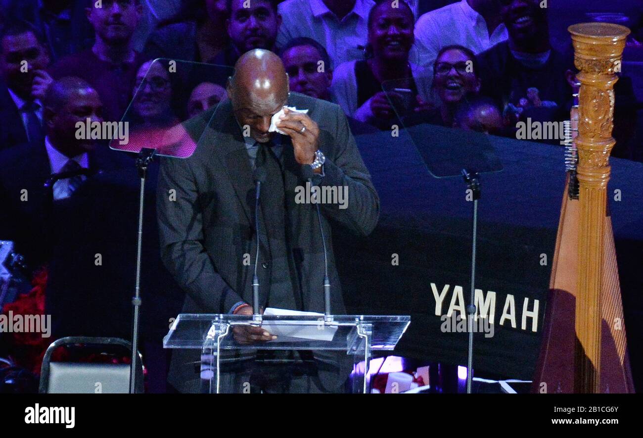 Los Angeles, United States. 24th Feb, 2020. Michael Jordan wipes tears ...