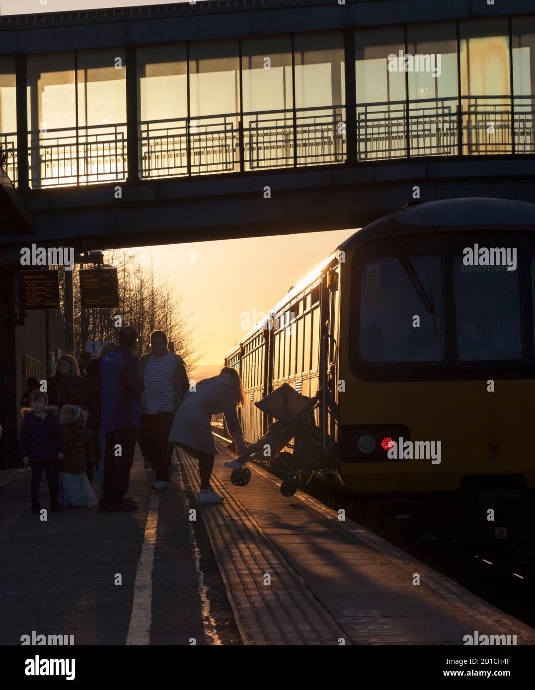 Northern rail class 144 pacer train glinting at sunset as it calls at ...