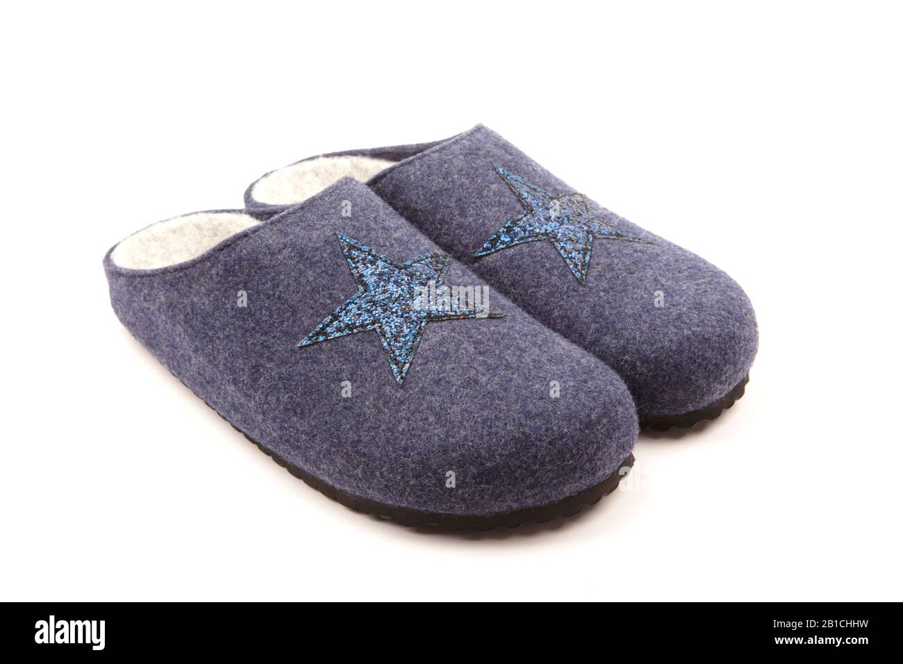 Blue slippers with Star on white background Stock Photo - Alamy