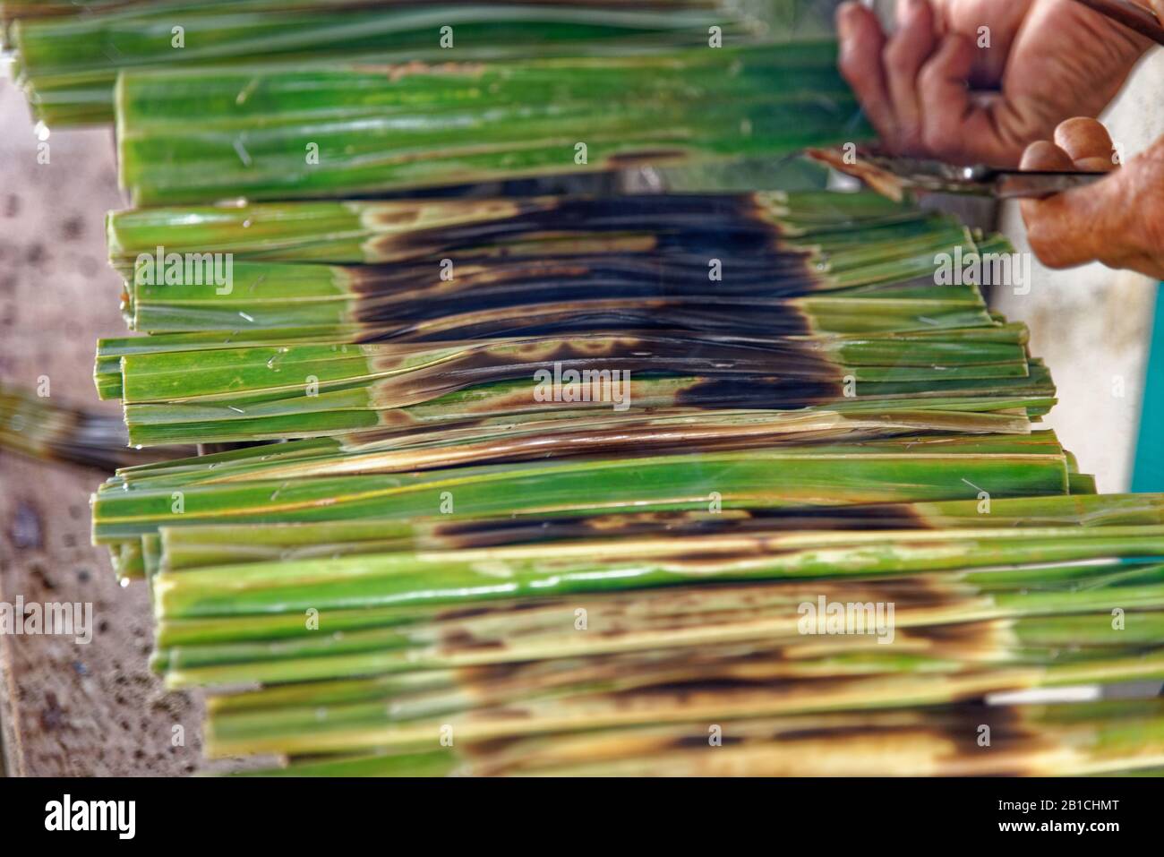 Sticky rice on banana leaf is a traditional thai street food sweet ...