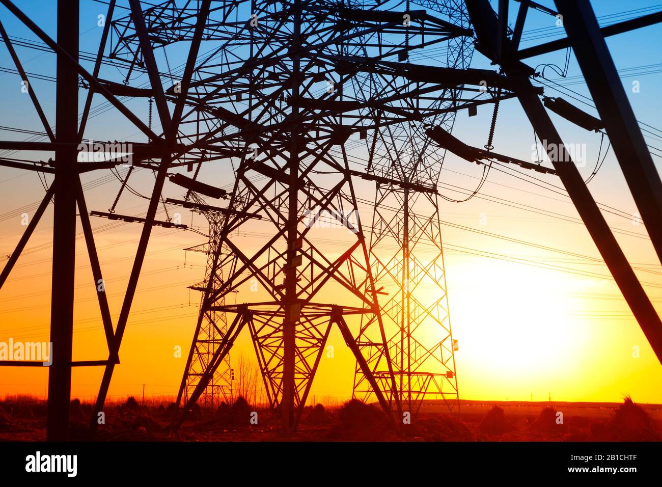 The evening of the pylon outline, is very beautiful Stock Photo - Alamy