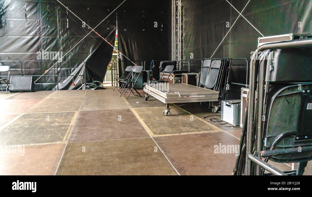 Empty Stage with chairs in construction Stock Photo - Alamy