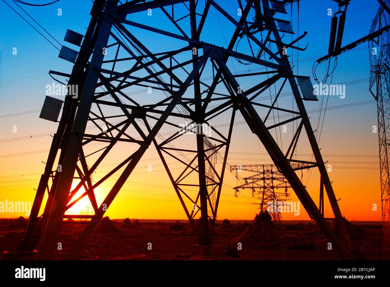 The evening of the pylon outline, is very beautiful Stock Photo - Alamy