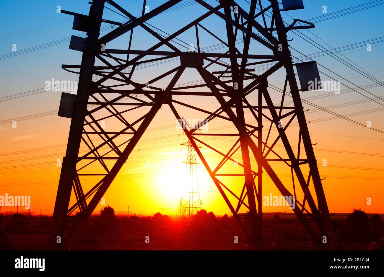 The evening of the pylon outline, is very beautiful Stock Photo - Alamy