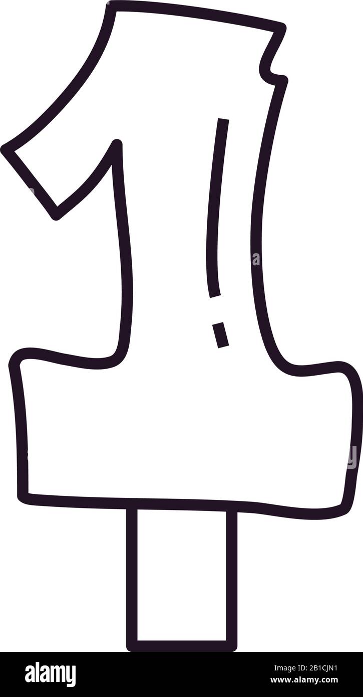 Number one candle line style icon design, Happy birthday card ...