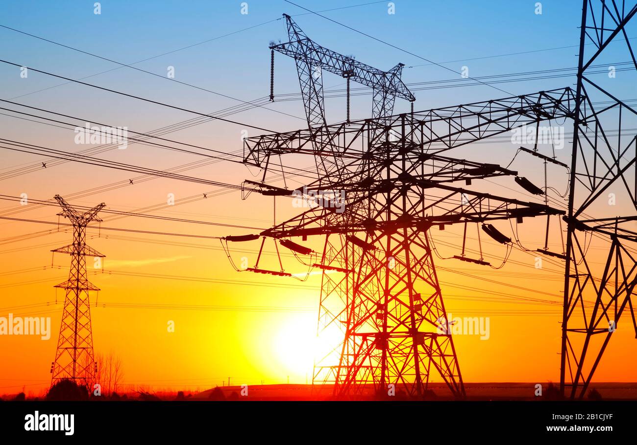 The evening of the pylon outline, is very beautiful Stock Photo - Alamy