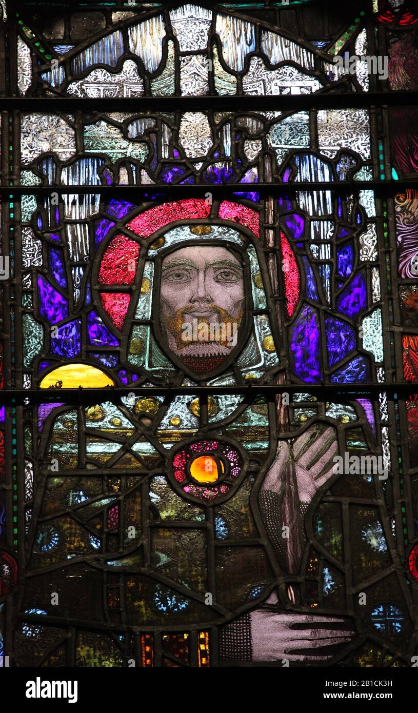 Stained glass window of Saint Brendan of Kerry at the Honan Chapel in ...