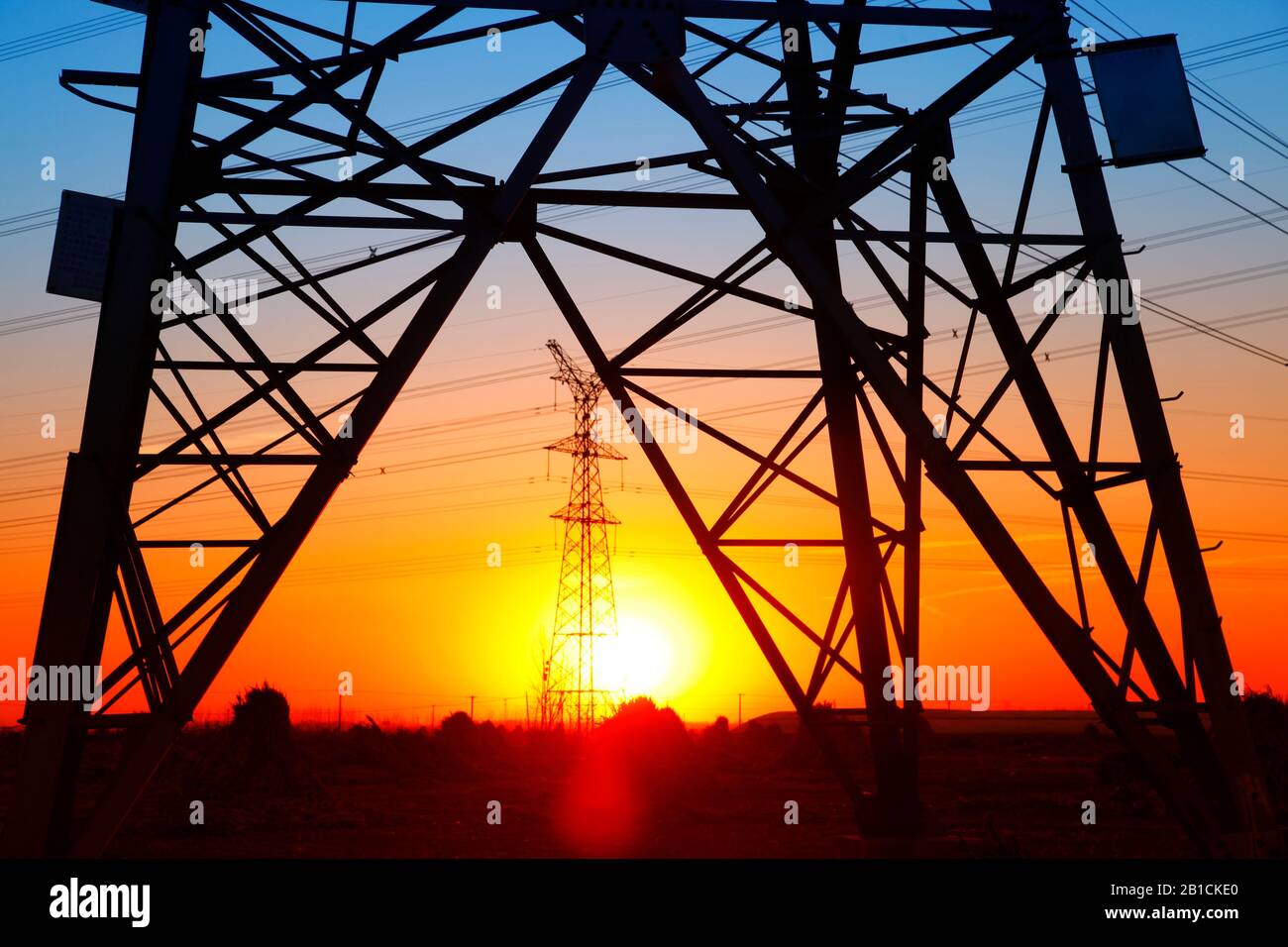 The evening of the pylon outline, is very beautiful Stock Photo - Alamy