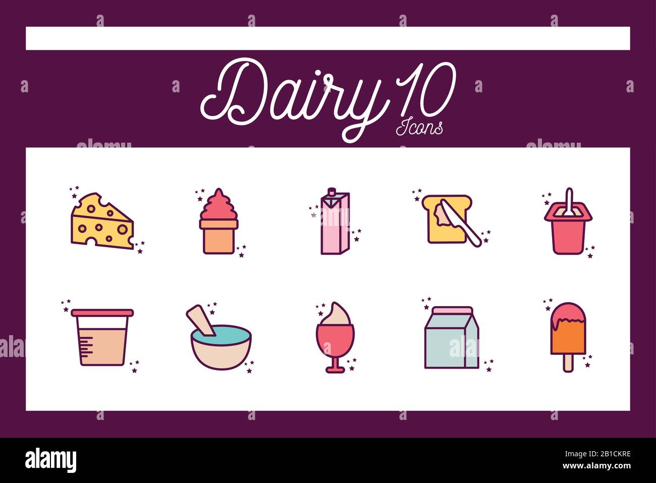 Isolated 10 dairy line and fill style icon set vector design Stock ...