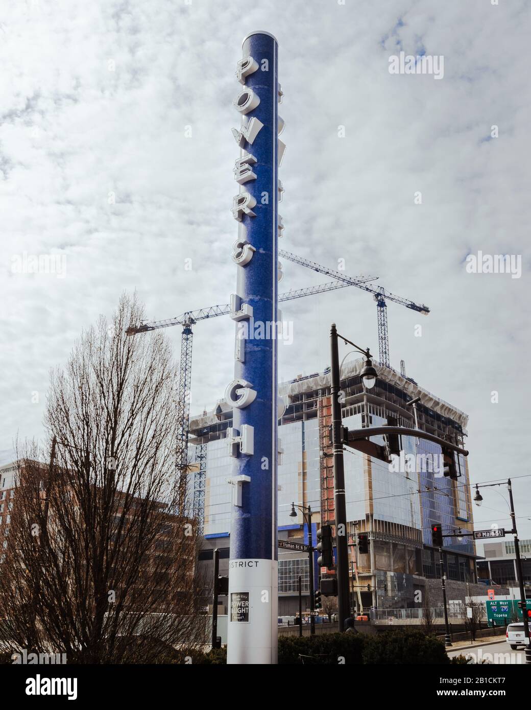 Kansas City, MO Power and Light District sign light tall pole with ... Kansas City, MO Power and Light District sign light tall pole with ...