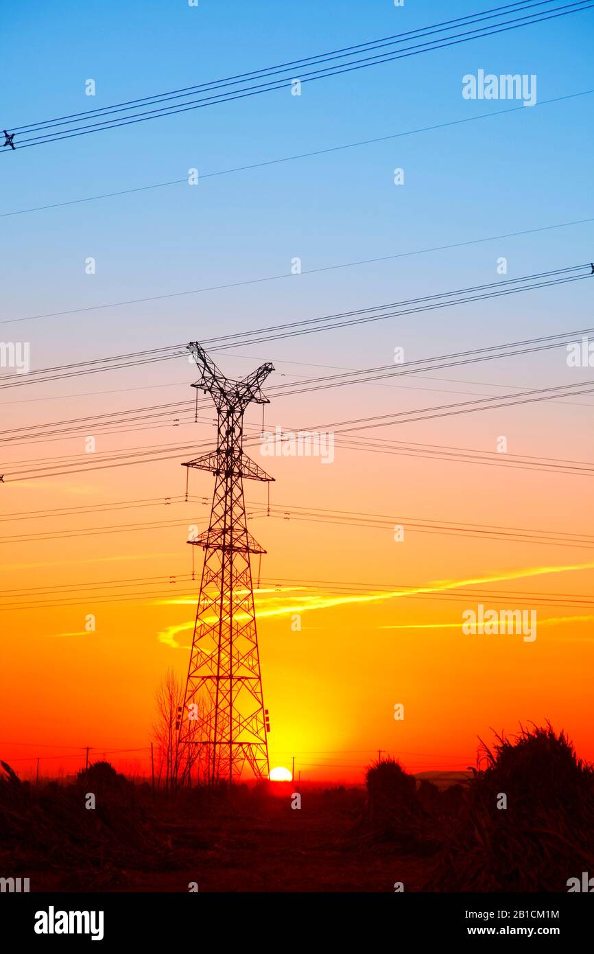 The evening of the pylon outline, is very beautiful Stock Photo - Alamy