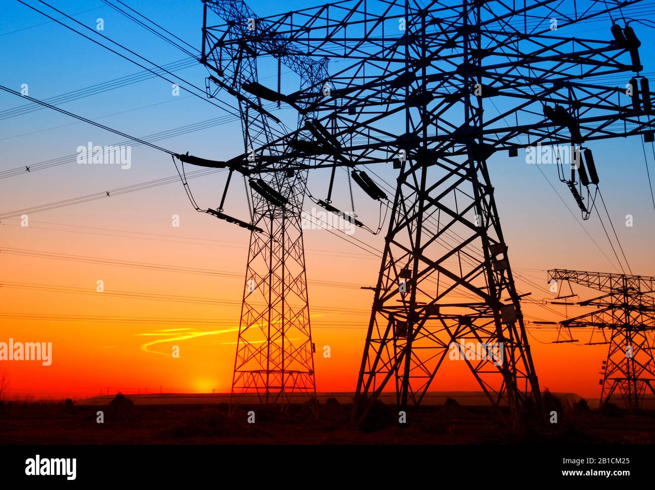 The evening of the pylon outline, is very beautiful Stock Photo - Alamy