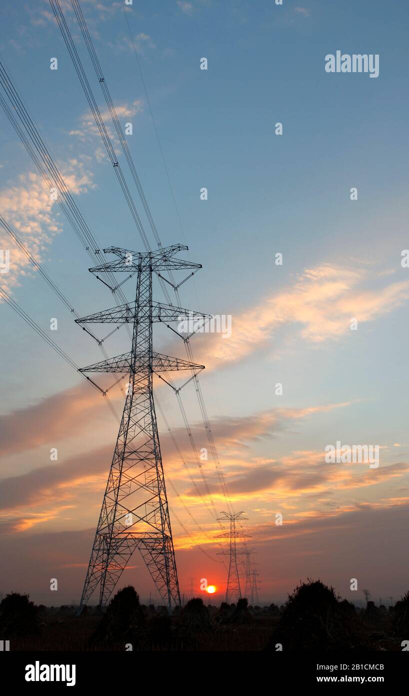 The evening of the pylon outline, is very beautiful Stock Photo - Alamy