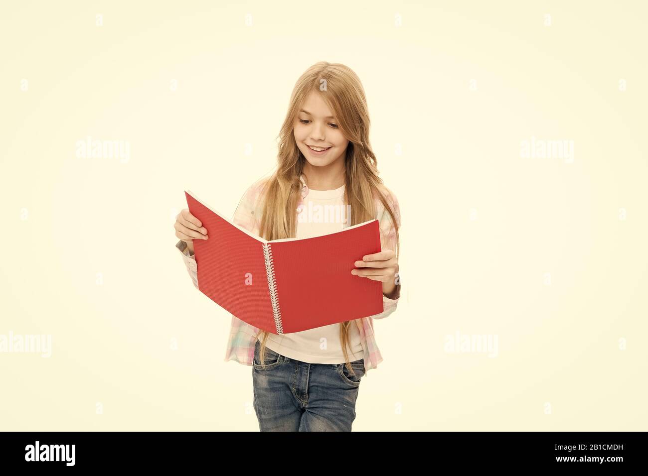 Book store concept. Pad perfect for keeping note. Adorable little girl ...