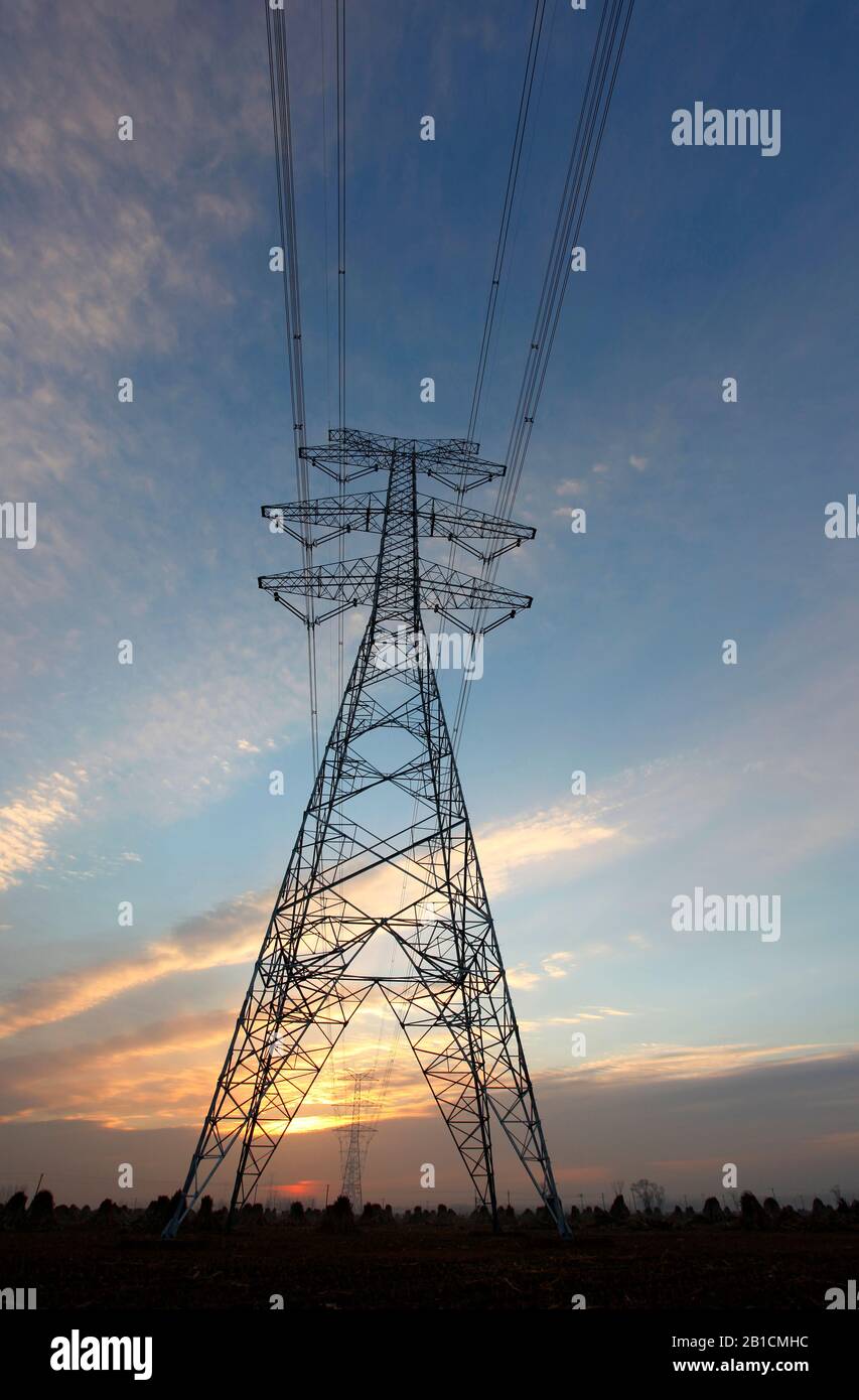 The evening of the pylon outline, is very beautiful Stock Photo - Alamy
