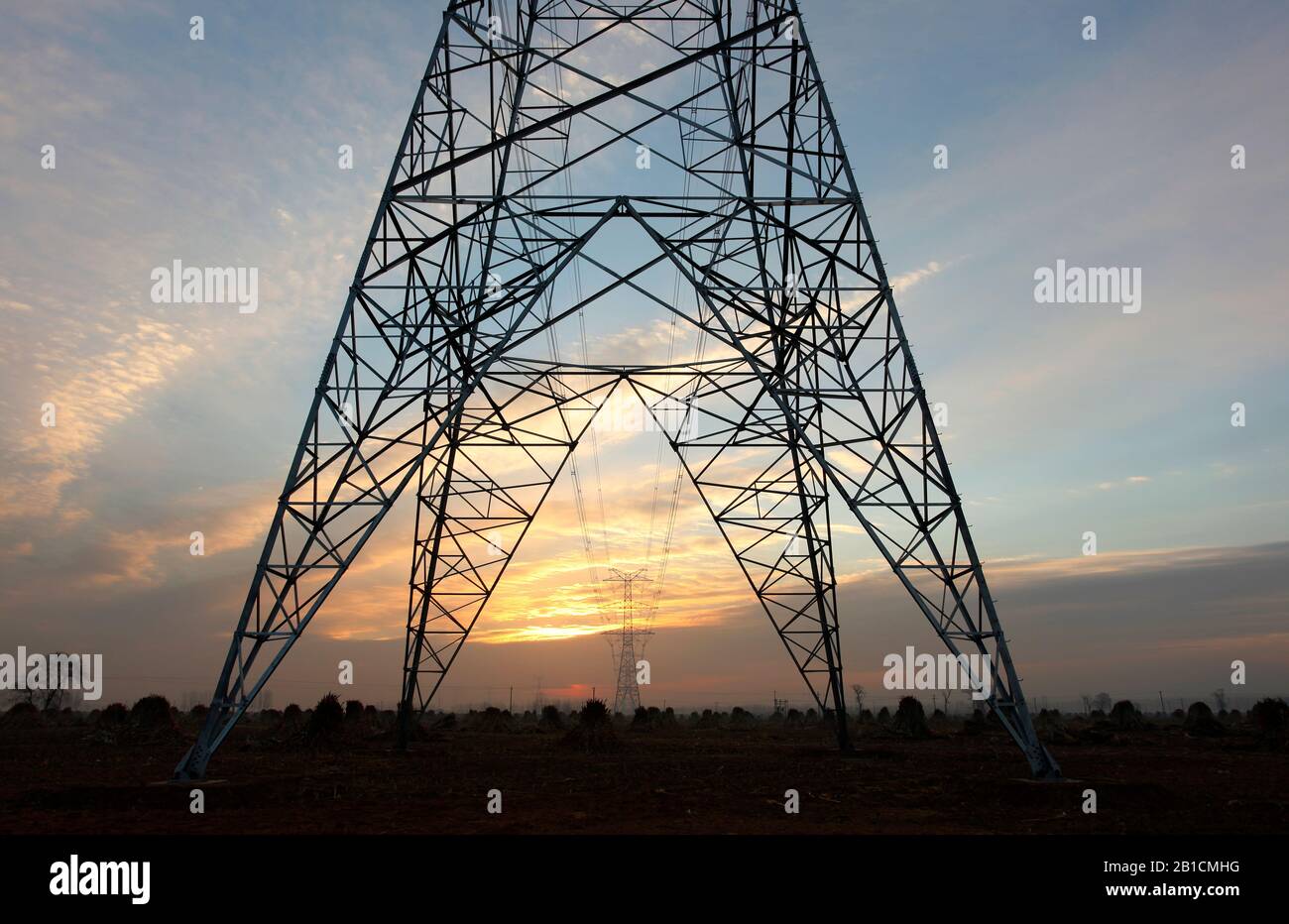 The evening of the pylon outline, is very beautiful Stock Photo - Alamy
