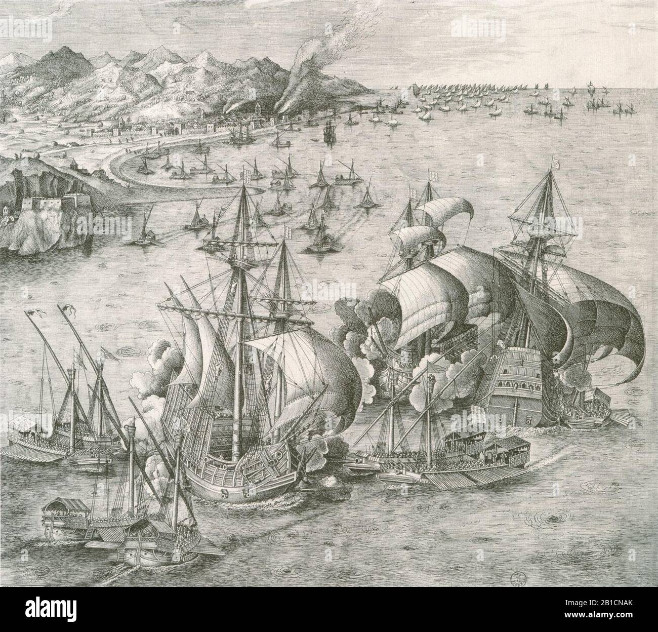 Galleys and carracks in battle Stock Photo - Alamy