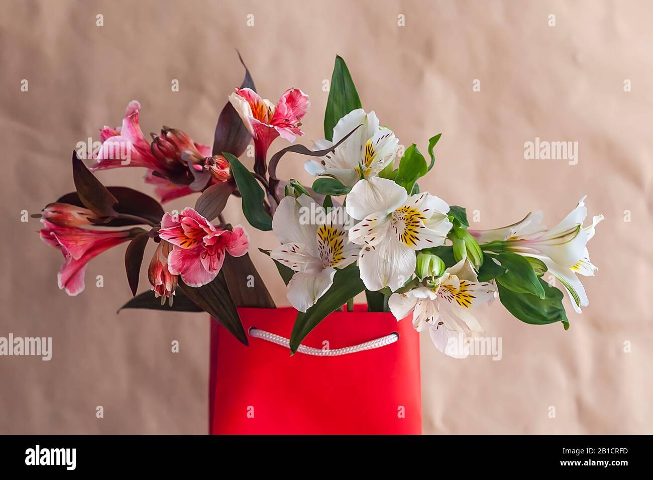 Flower shop. Giving flowers. Hands holding spring flowers bouquet ...