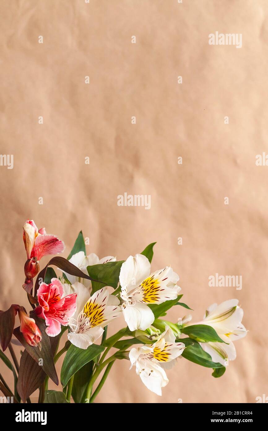 Flower shop. Giving flowers. Hands holding spring flowers bouquet ...
