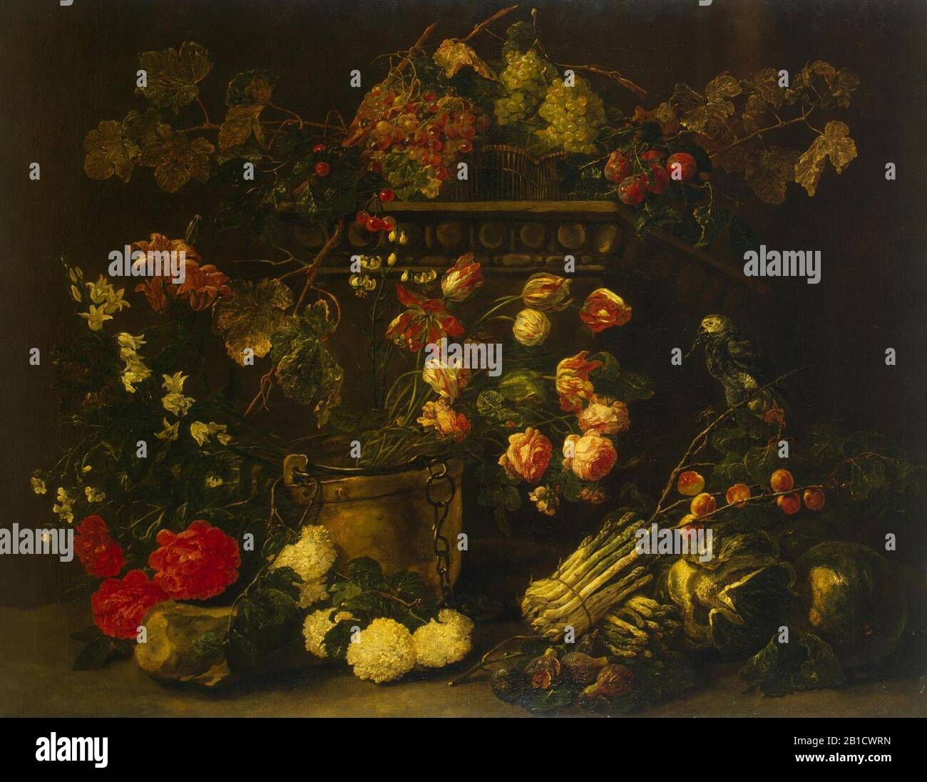 Jan Fyt - Still Life with Flowers, Fruit and Parrot Stock Photo - Alamy