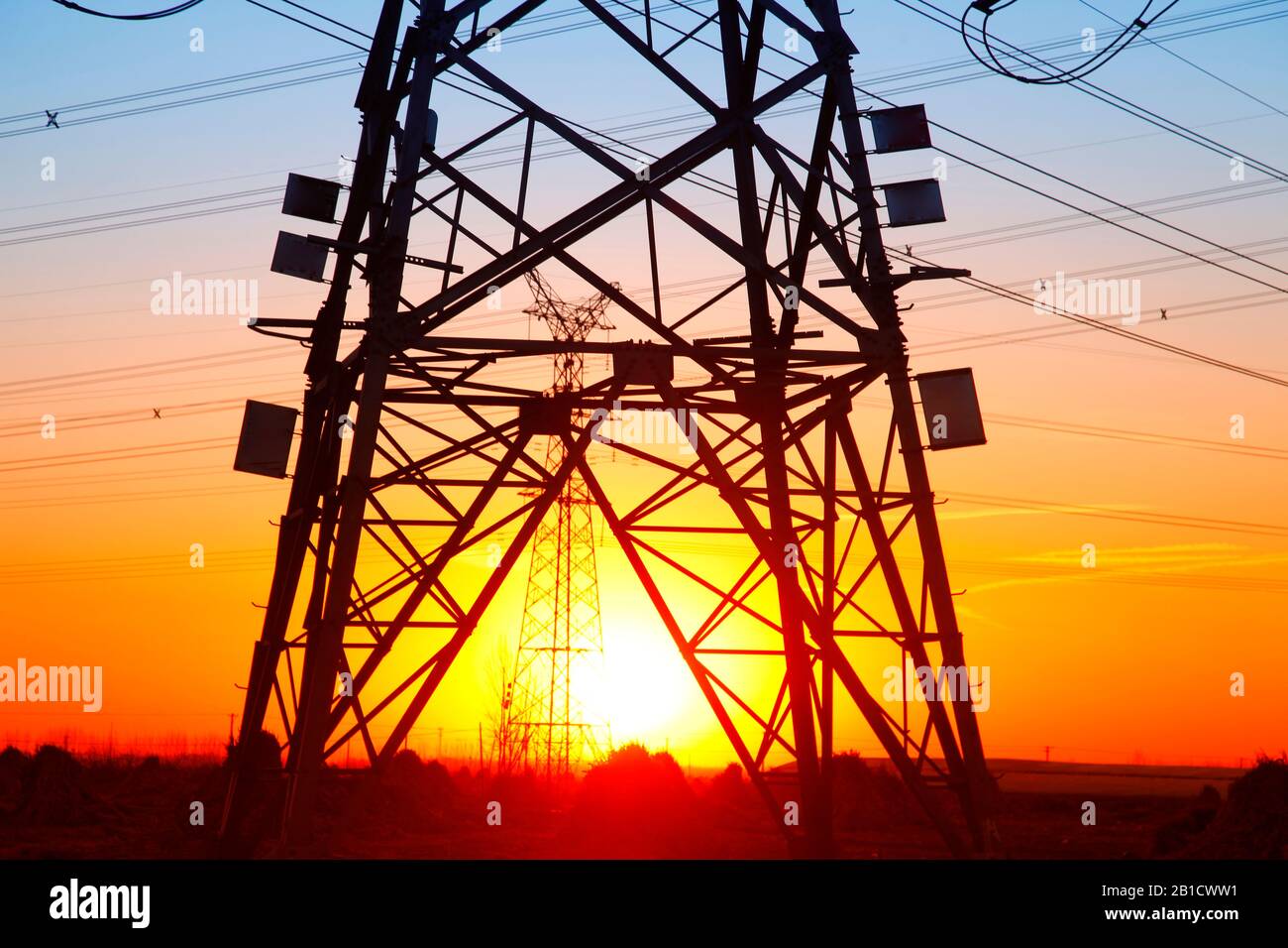 The evening of the pylon outline, is very beautiful Stock Photo - Alamy