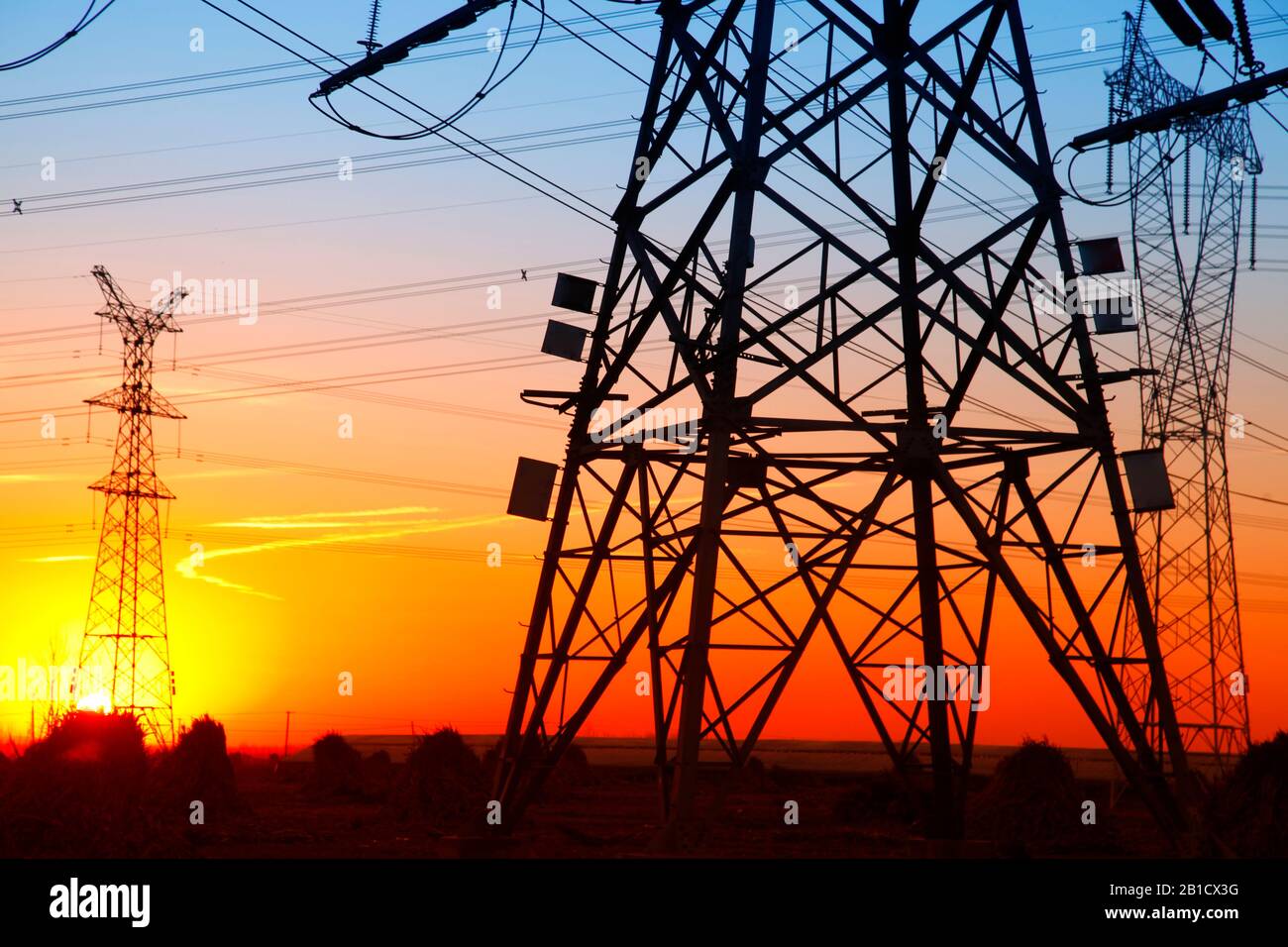 The evening of the pylon outline, is very beautiful Stock Photo - Alamy