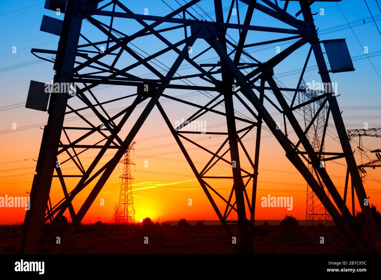 The evening of the pylon outline, is very beautiful Stock Photo - Alamy