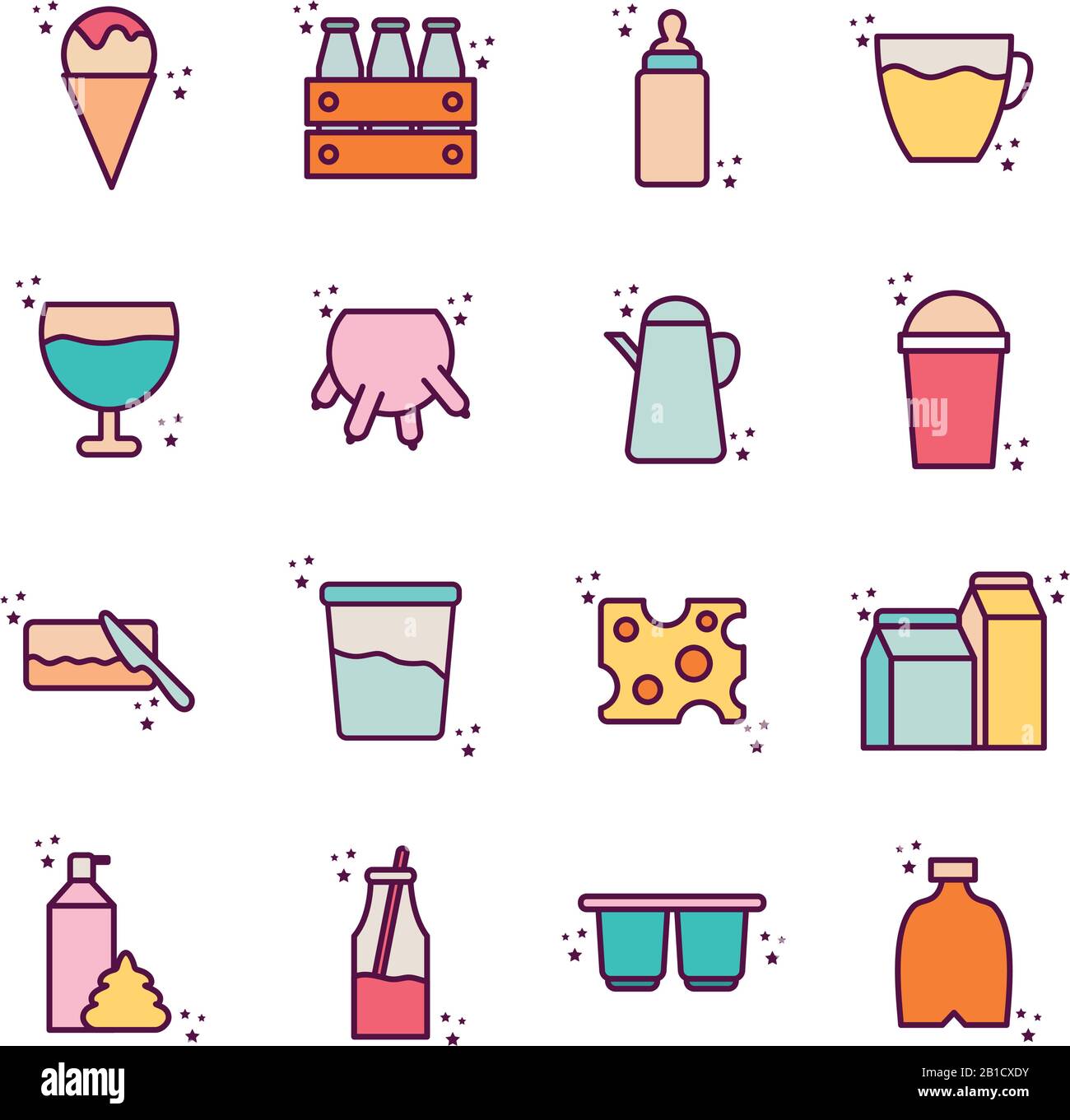 Isolated dairy line and fill style icon set vector design Stock Vector ...