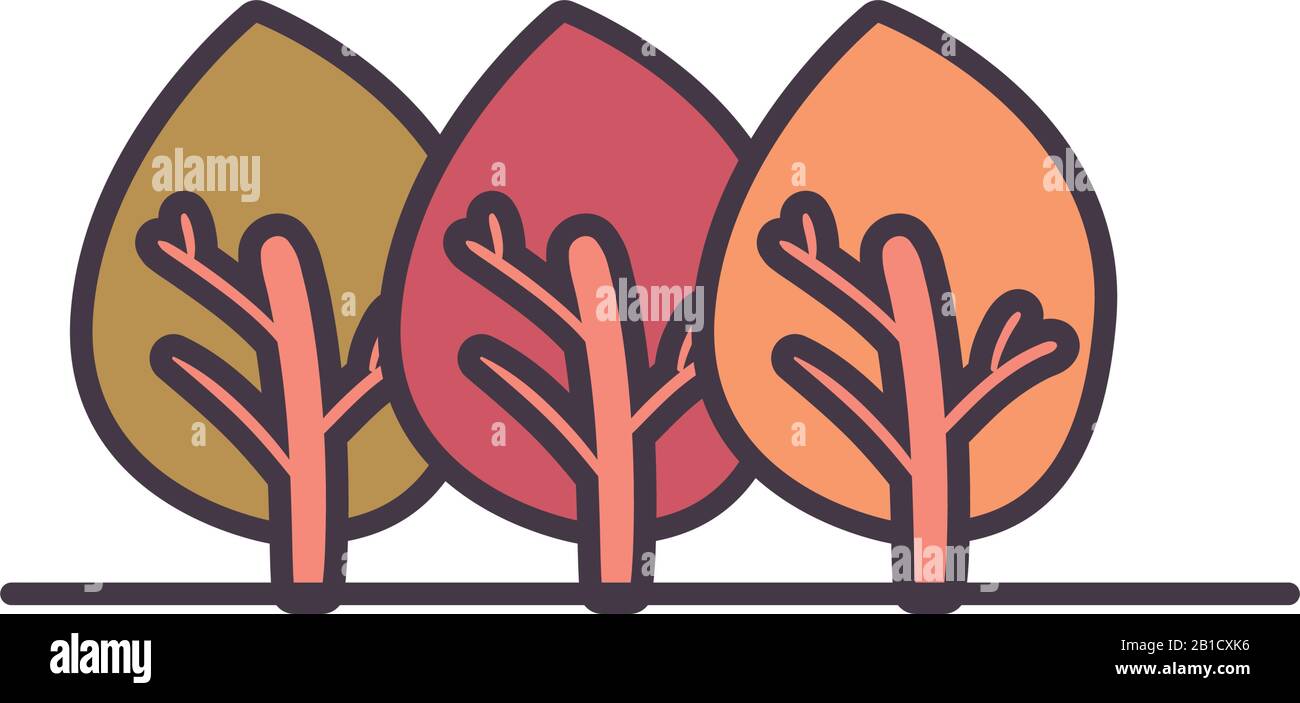 Trees line and fill style icon design, Nature plant summer season ...