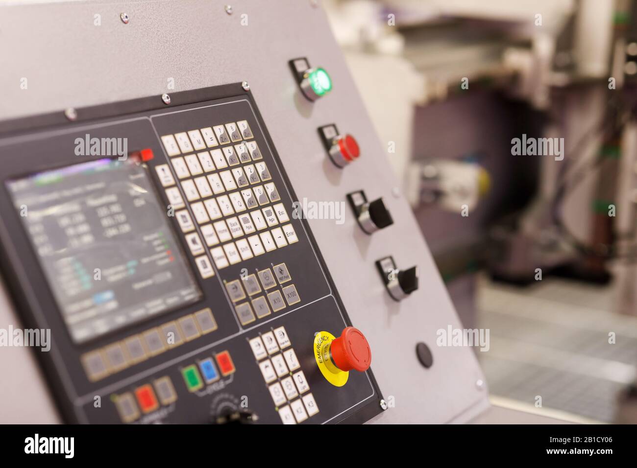 CNC control panel of modern machining center. Selective focus Stock ...