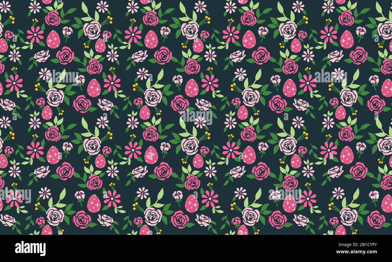 Cute Easter egg pattern background, with leaf and flower design Stock ...