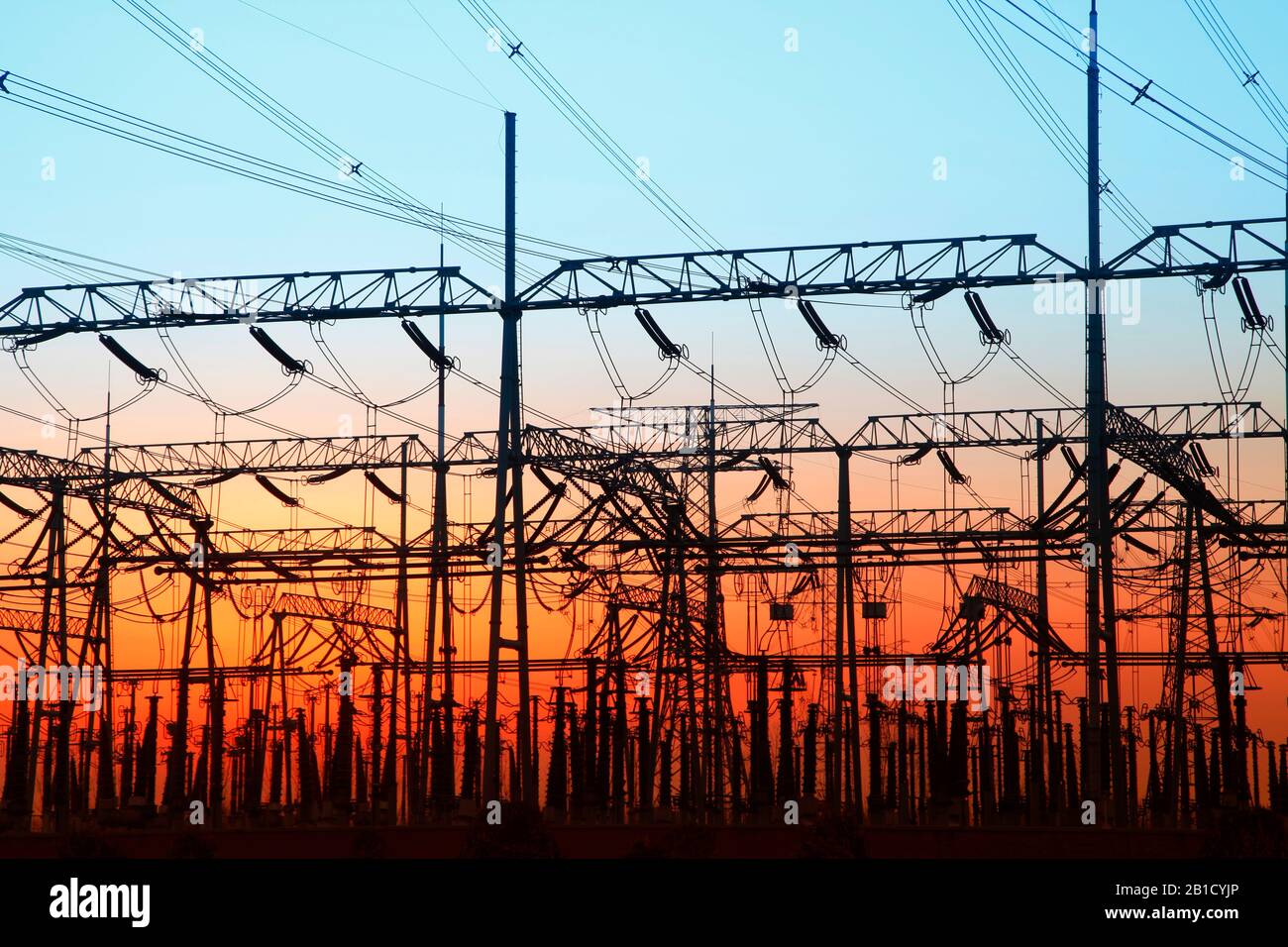 In the evening, the outline of substation, it is very beautiful Stock ...