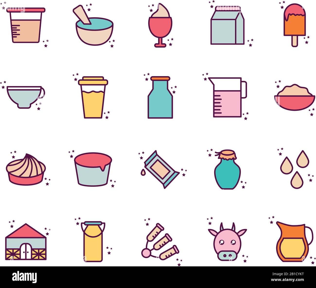 Isolated dairy line and fill style icon set vector design Stock Vector ...